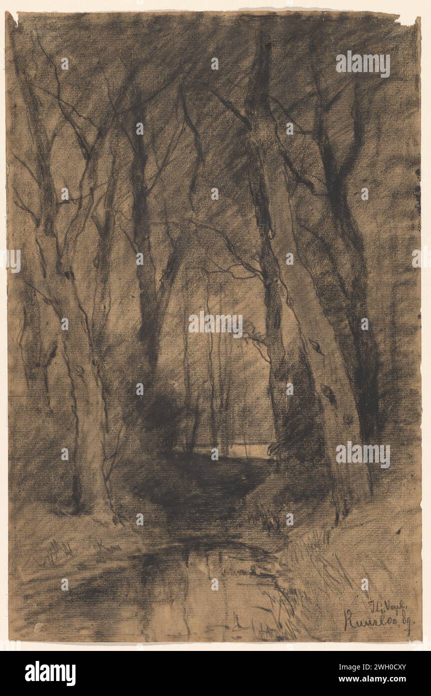Trees in Ruurlo, Johannes Gijsbert Vogel, 1889 drawing paper. chalk ...