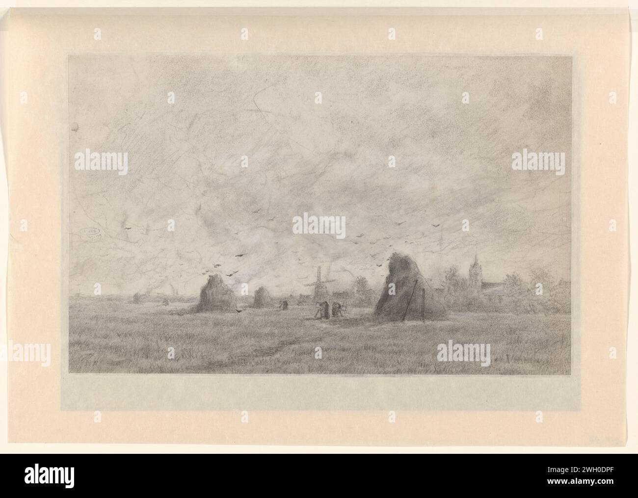 Meadow landscape with some haystacks, Théophile de Bock, 1889 drawing ...