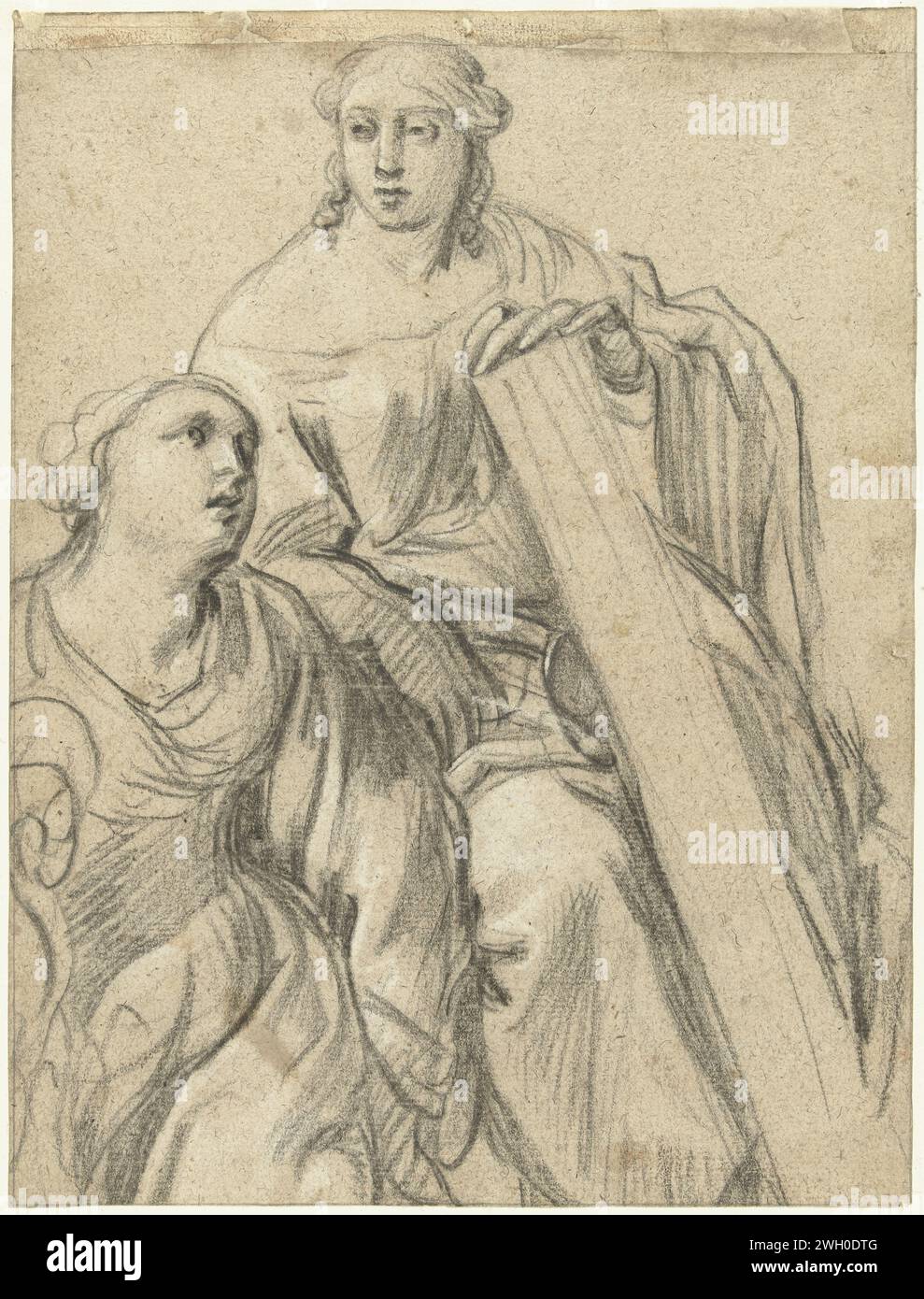 Two female figures, sitting to the right, Simon Vouet, 1600 - 1659 ...