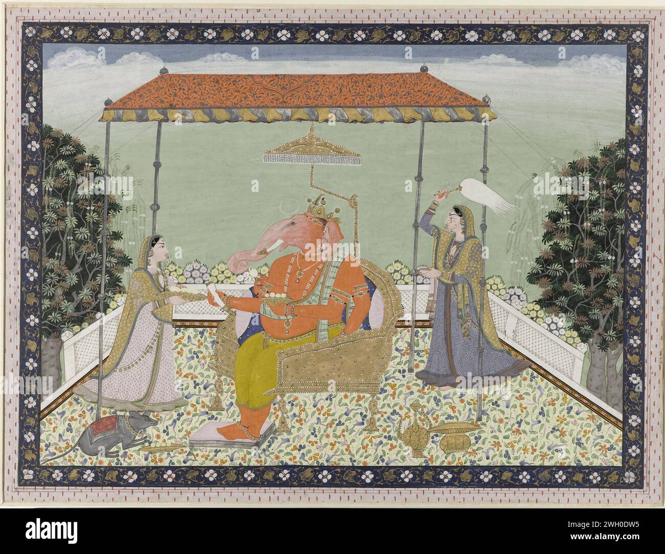 God Ganesa (Ganapati) with elephantslurf with his two servants Siddhi ...