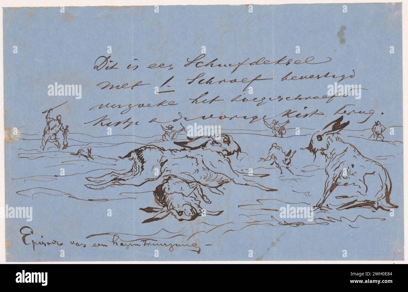 Hazenjacht, Johannes Tavenraat, 1872 drawing Hazy hunt. With four lines ...