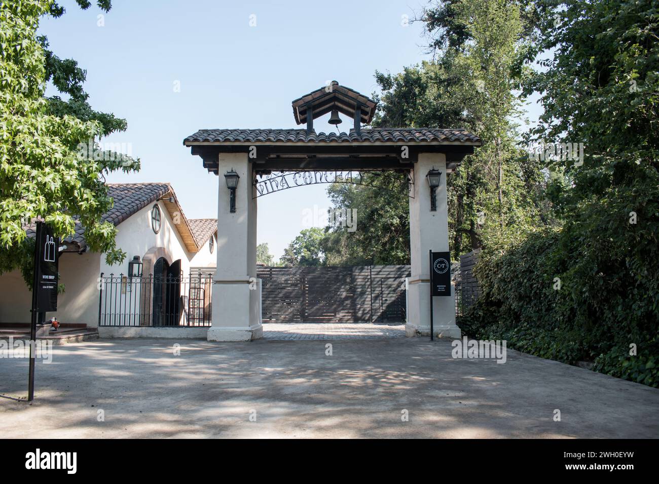 Welcome to the enchanting gateway of Concha y Toro Hacienda Stock Photo ...