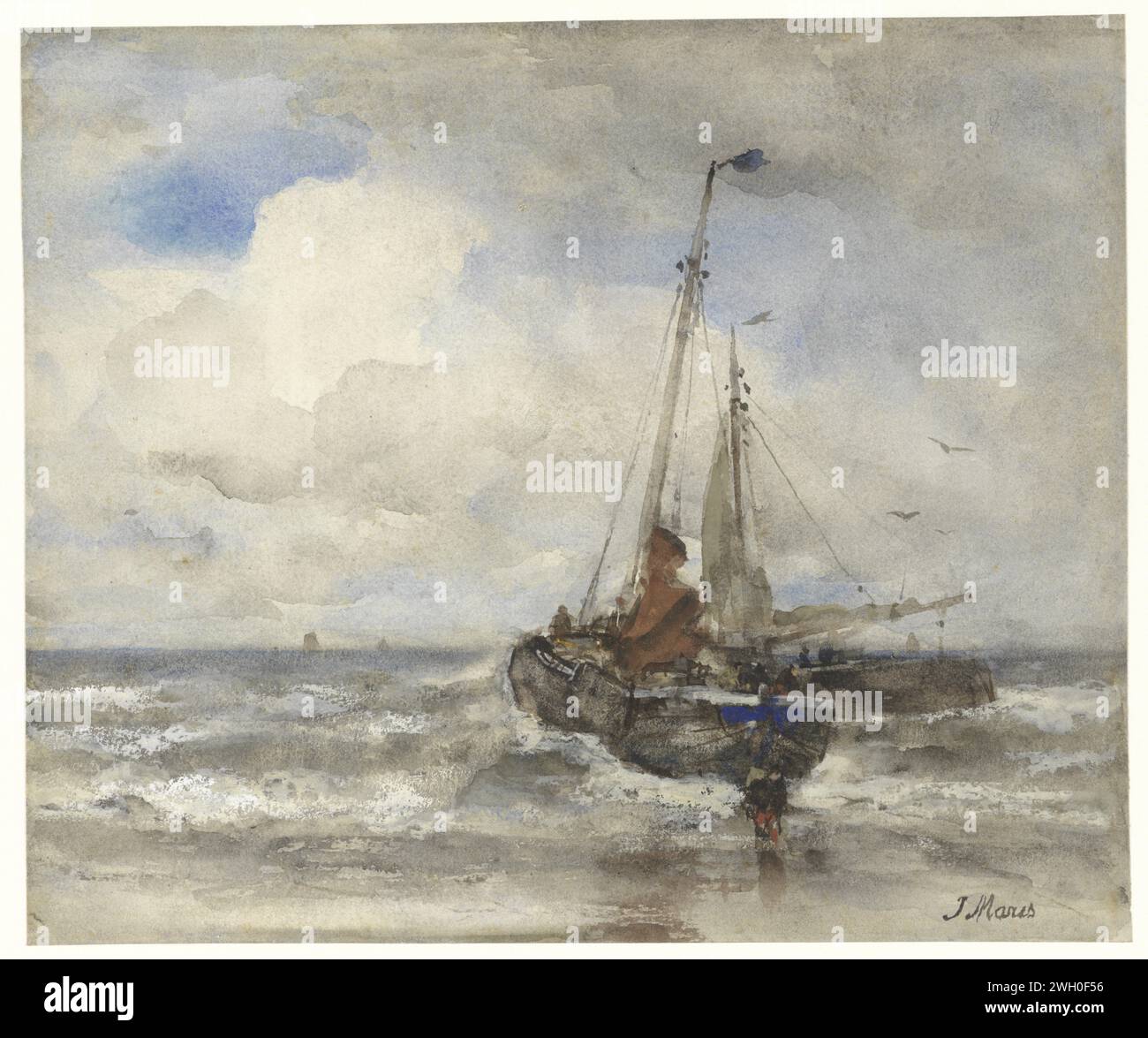 Two fishing vessels at the beach, Jacob Maris, 1847 - 1899 drawing ...