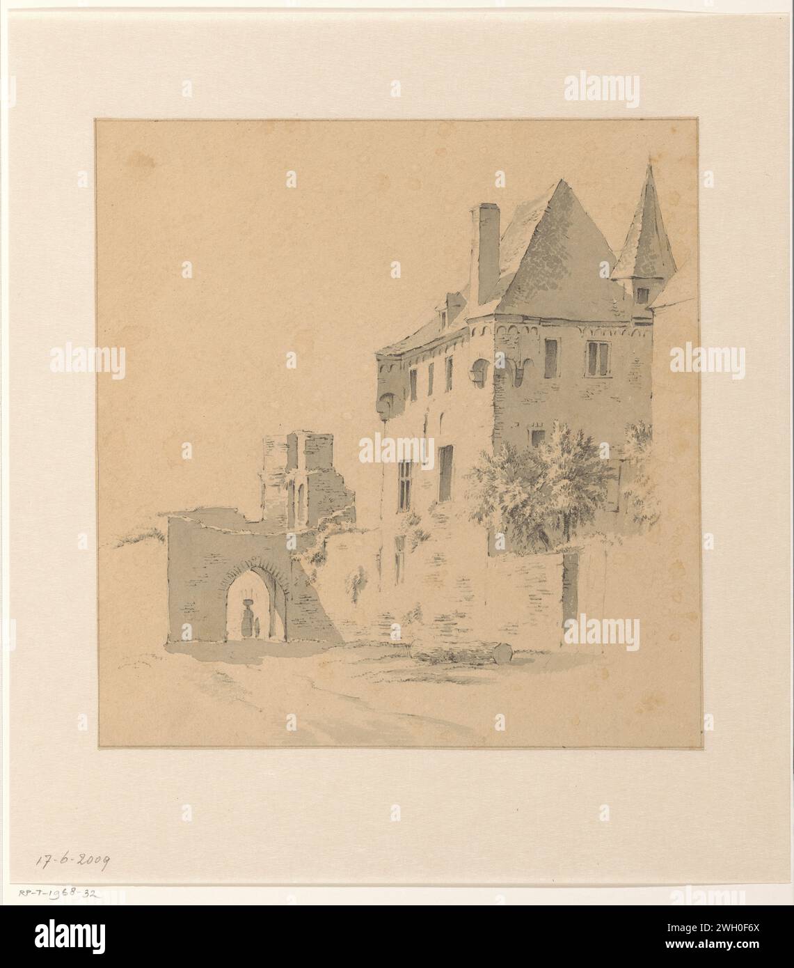 Castle on Vestingruins, Jan Struiding, 1837 - 1903 drawing paper. chalk ...