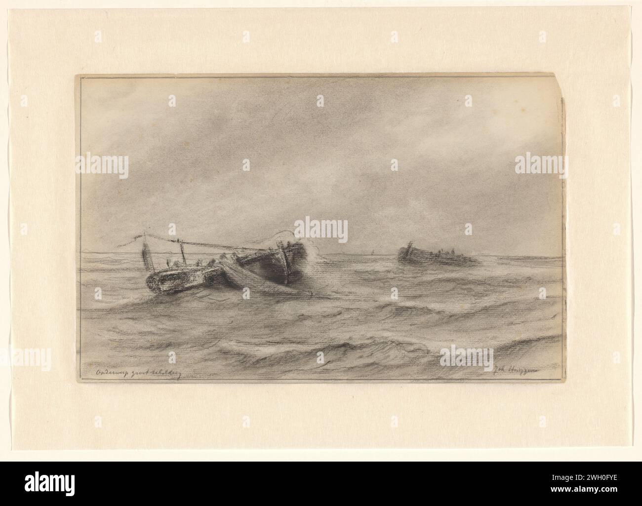 Fishing vessels at sea, Johannes Huygens, 1843 - 1911 drawing paper ...