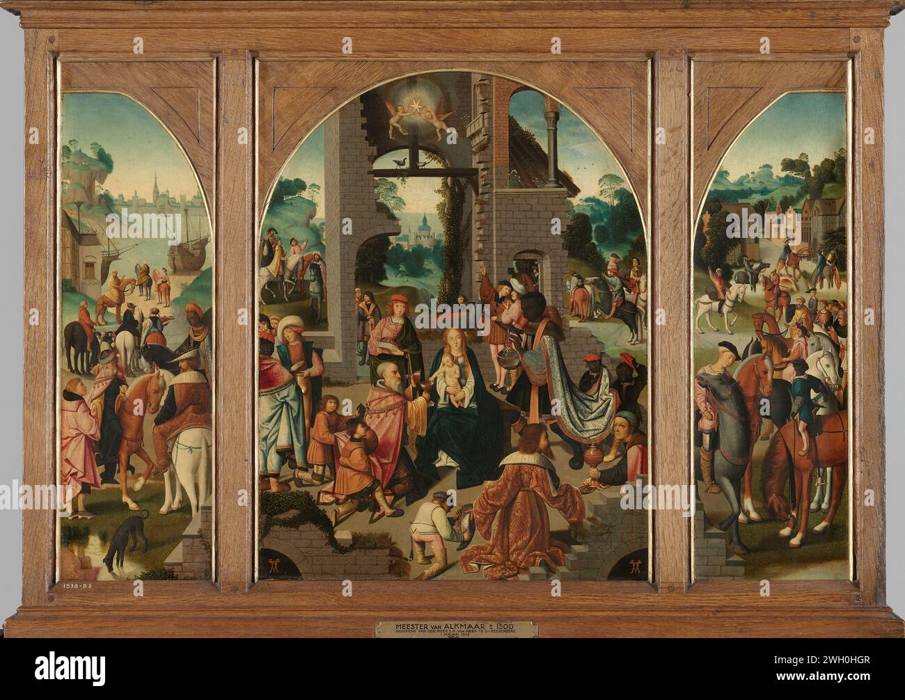 Triptych with Adoration of the Magi (center and inner wings), Saint ...