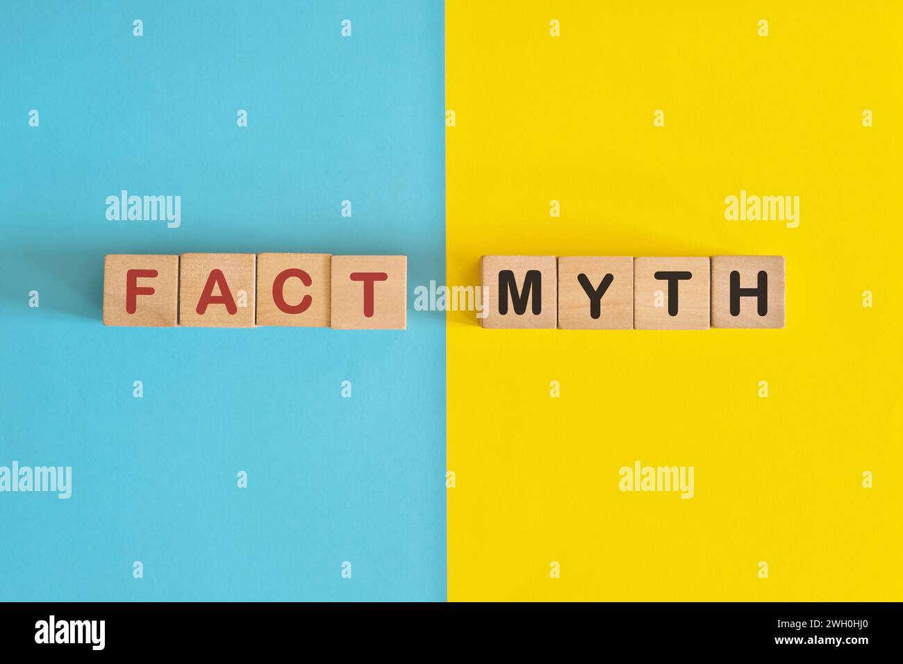 Fact versus myth information concept. Wooden blocks typography in ...