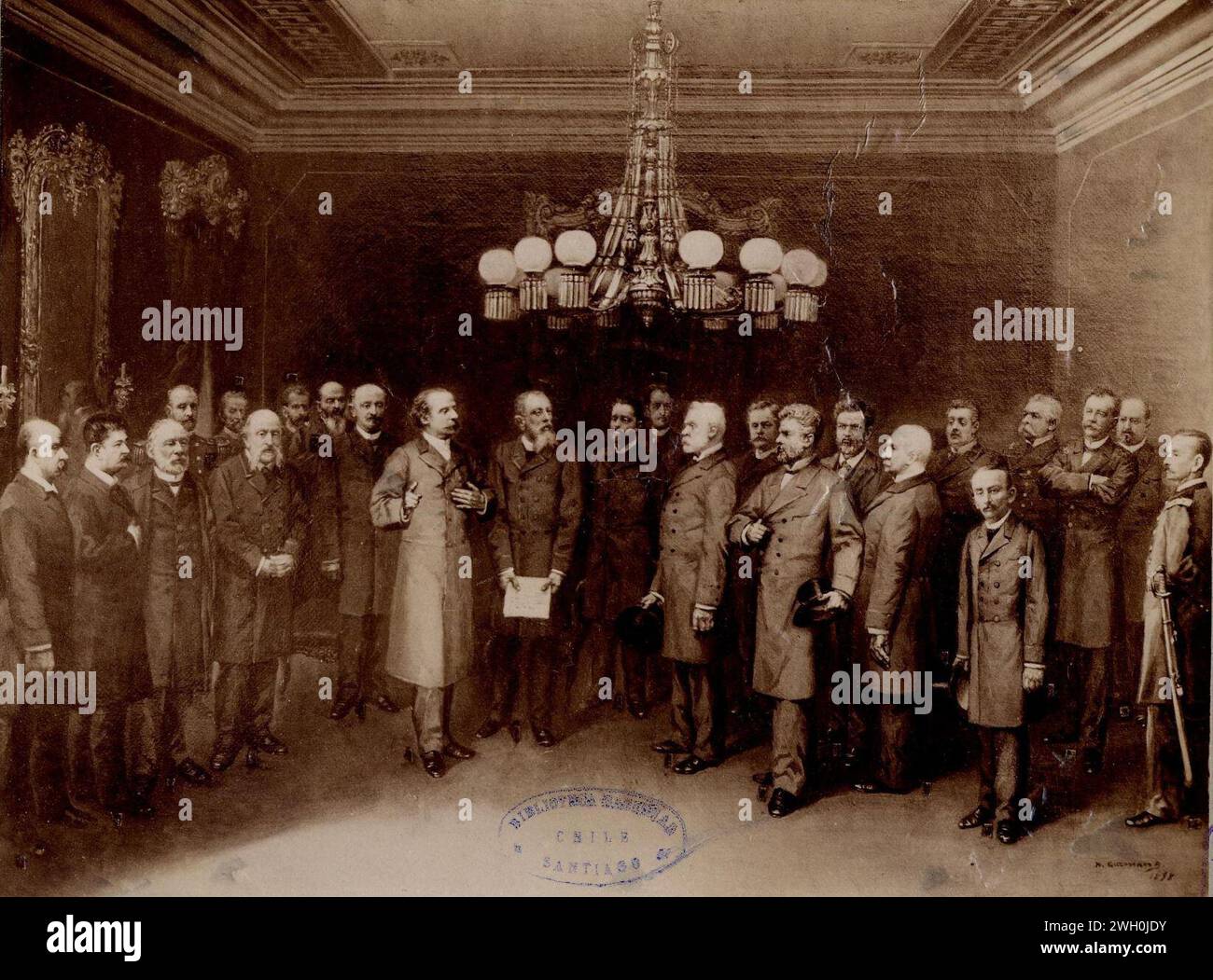 Reunión de notables en el Teatro de Santiago con el presidente José ...
