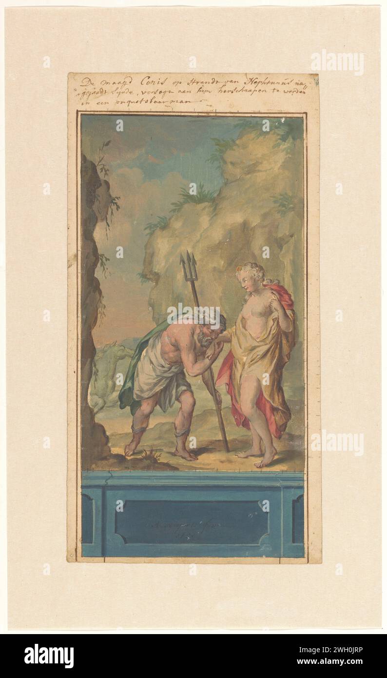 Design for a wallpaper painting with Neptune and Coronis, Rienk Keyert ...