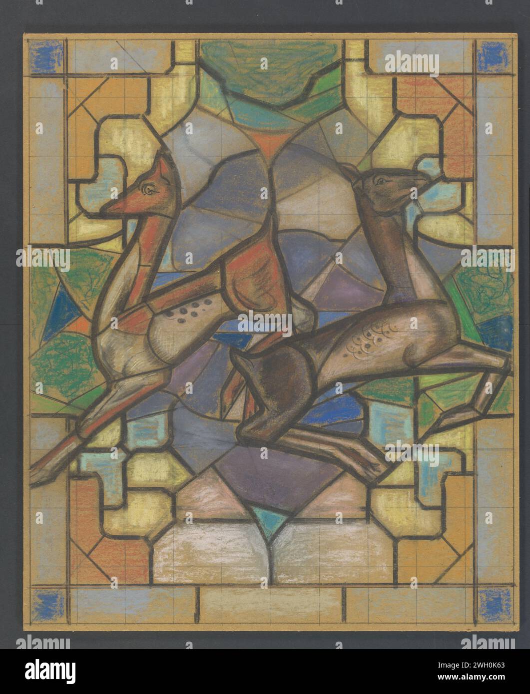 Design for a stained glass window with two goats, Jaap Weyand, 1896 ...