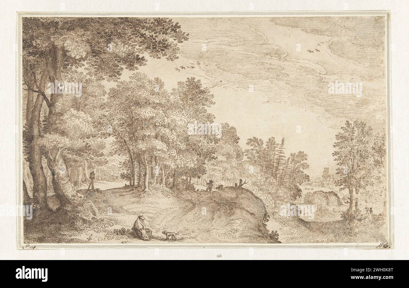 Forest landscape, Claes Jansz. Visscher (II), 1596 - 1652 drawing paper ...