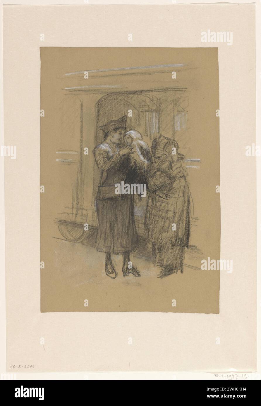 Farewell to a station, Joan Berg, 1861 - 1935 drawing paper. chalk ...
