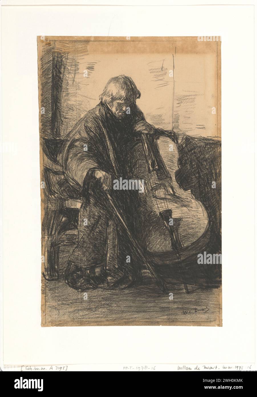 Cellist, Willem de Zwart, c. 1872 - c. 1931 drawing Cellist. paper ...
