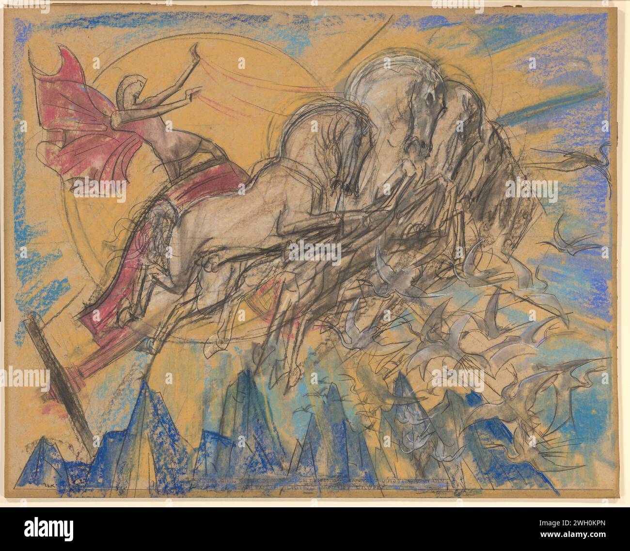 The Zonnegod Apollo in his car, c. 1924 drawing Scheveningen cardboard ...