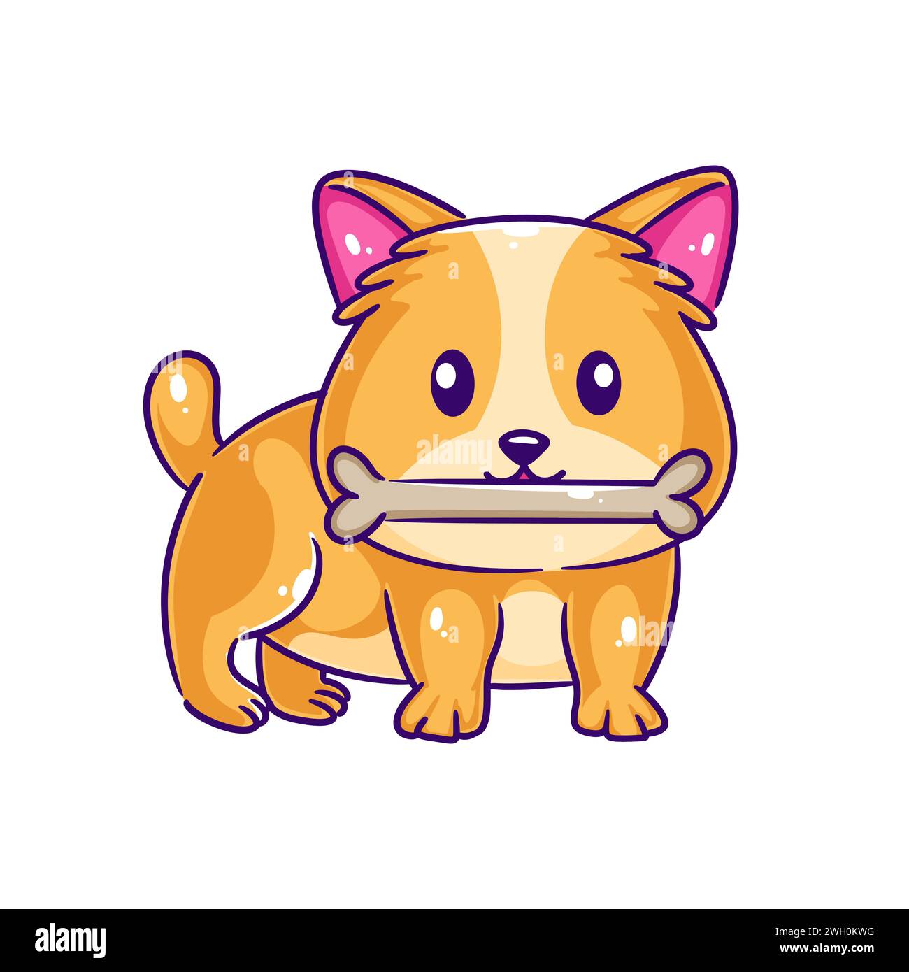 Cute puppy is eating bone Stock Vector Image & Art - Alamy