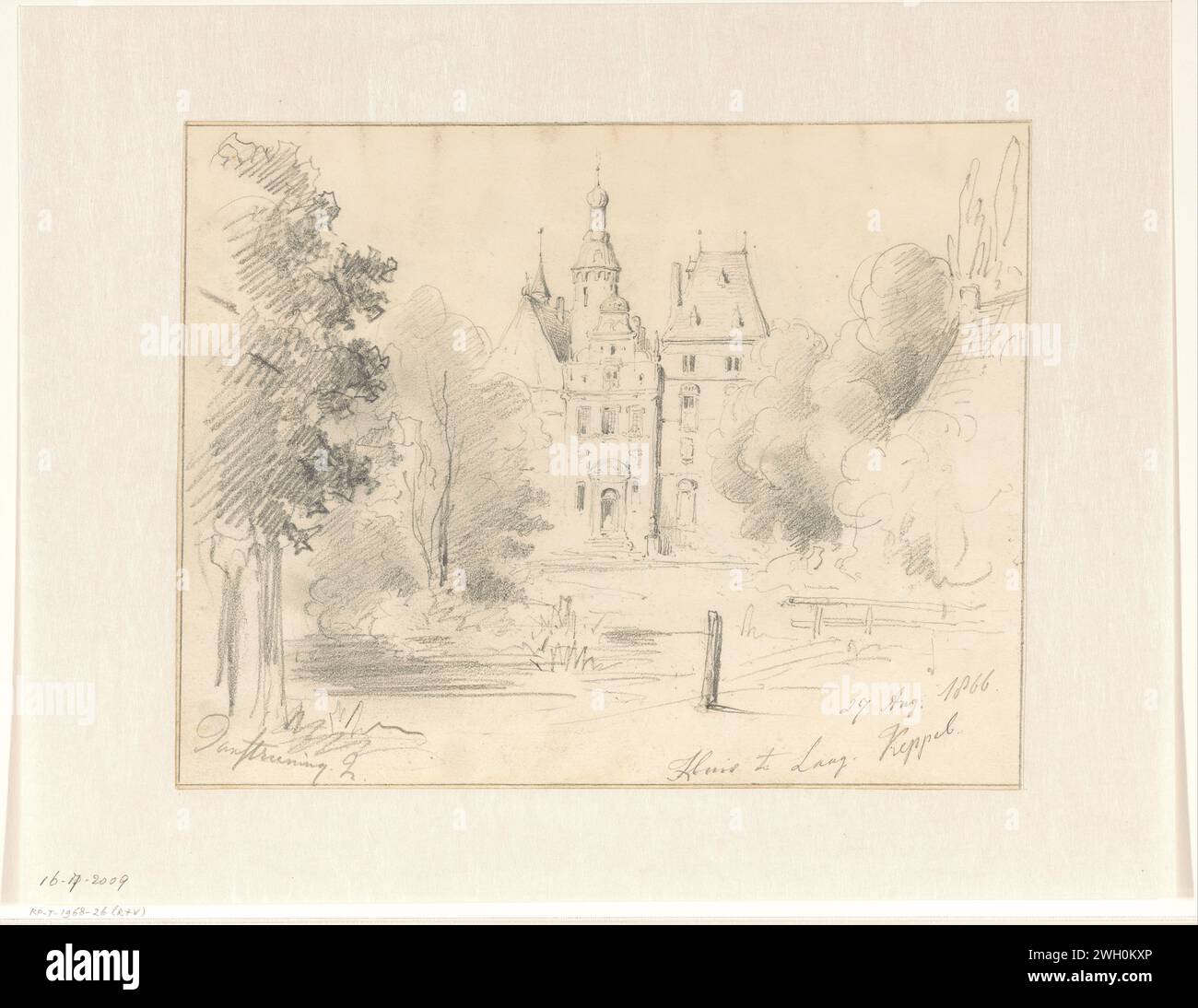 Slot Te Laag-Keppel, Jan Struiding, 1866 drawing paper. chalk castle ...