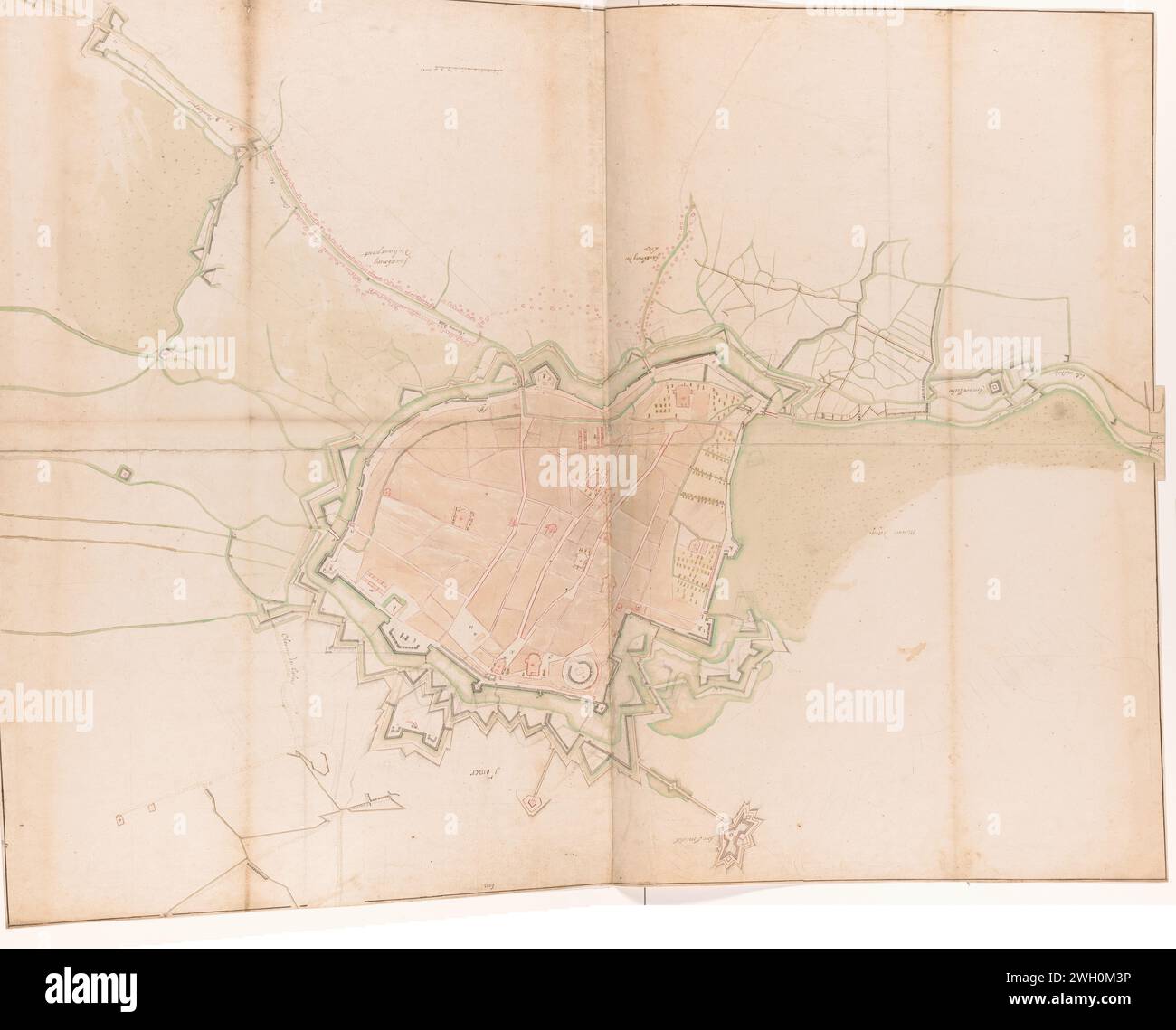 Map of St. Omaars, Anonymous, 1650 - 1750 drawing paper. ink pen ...
