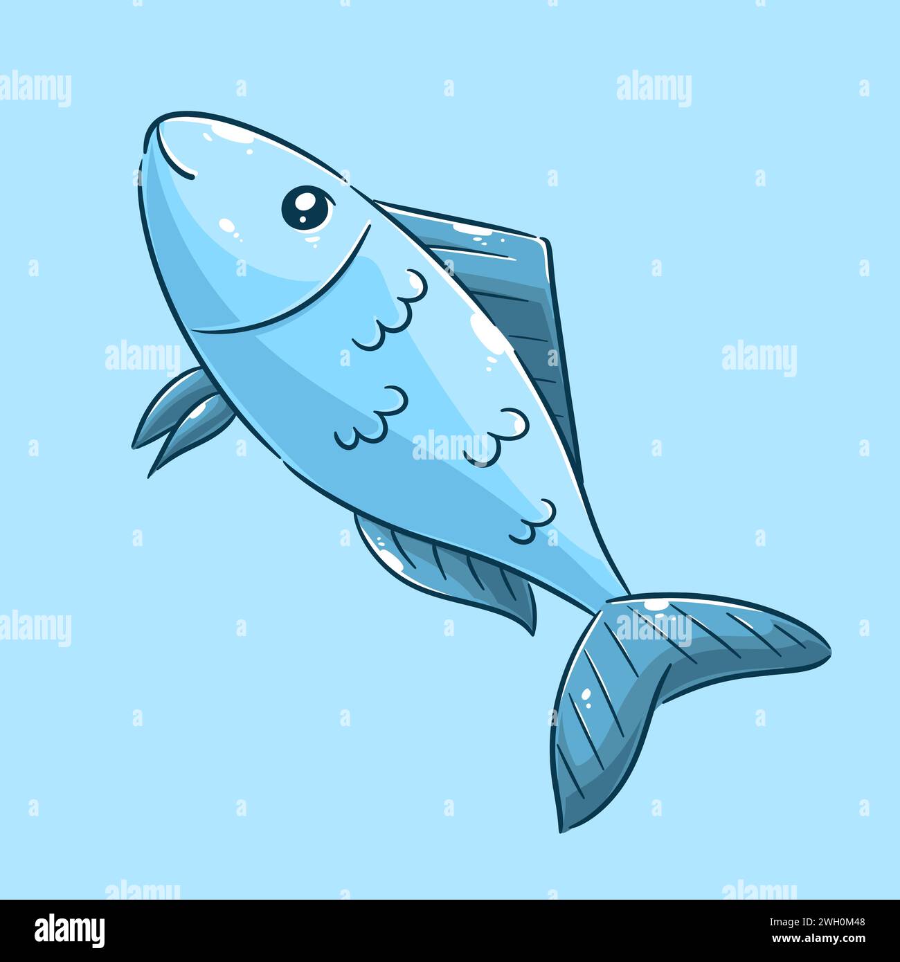 Hand drawn cute blue fish design - Hand drawn cute blue fish design ...