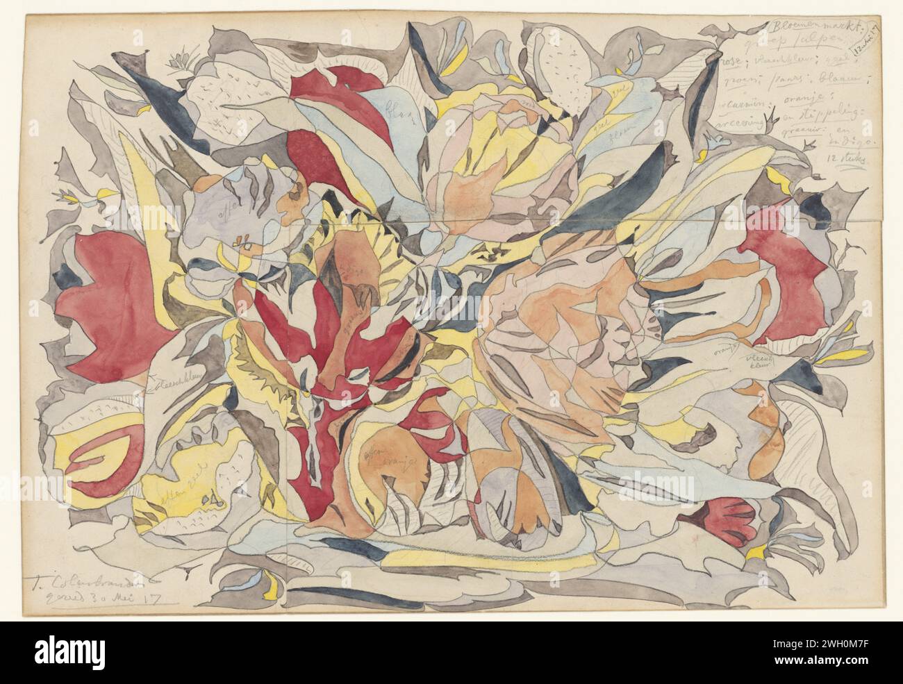 Flower Market, Theo Colenbrander, 1917 drawing Design for an earth work ...