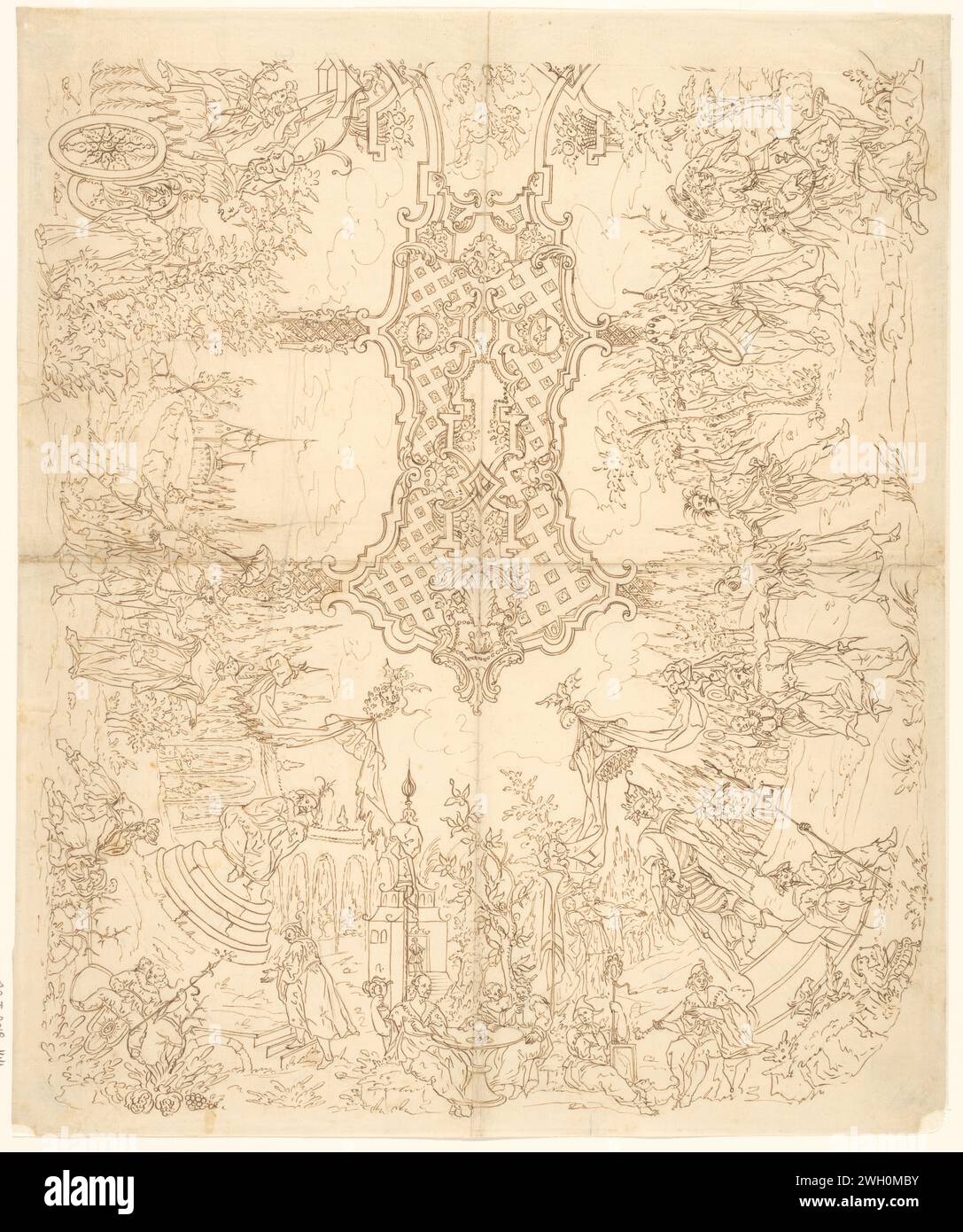 Design for half a ceiling with exotic, presumably Chinese performances ...