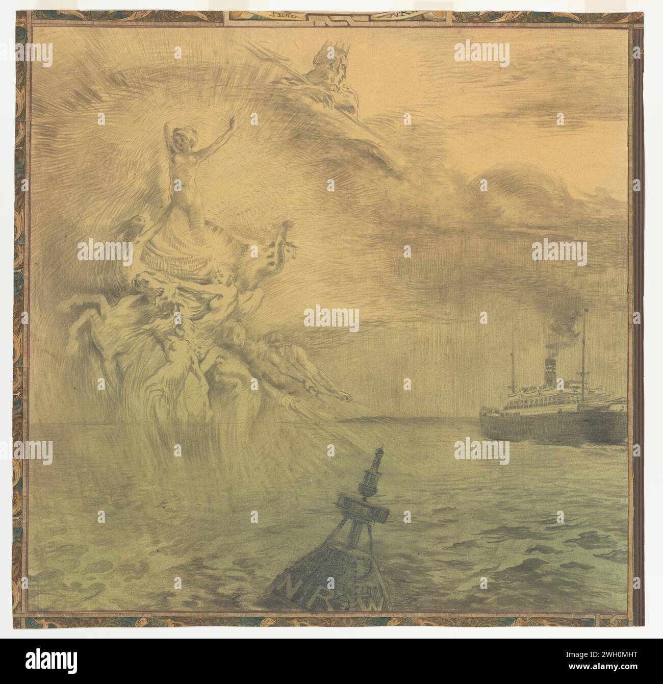 Sea. Design wall painting in Rotterdam, c. 1908 - c. 1917 Seasing view ...