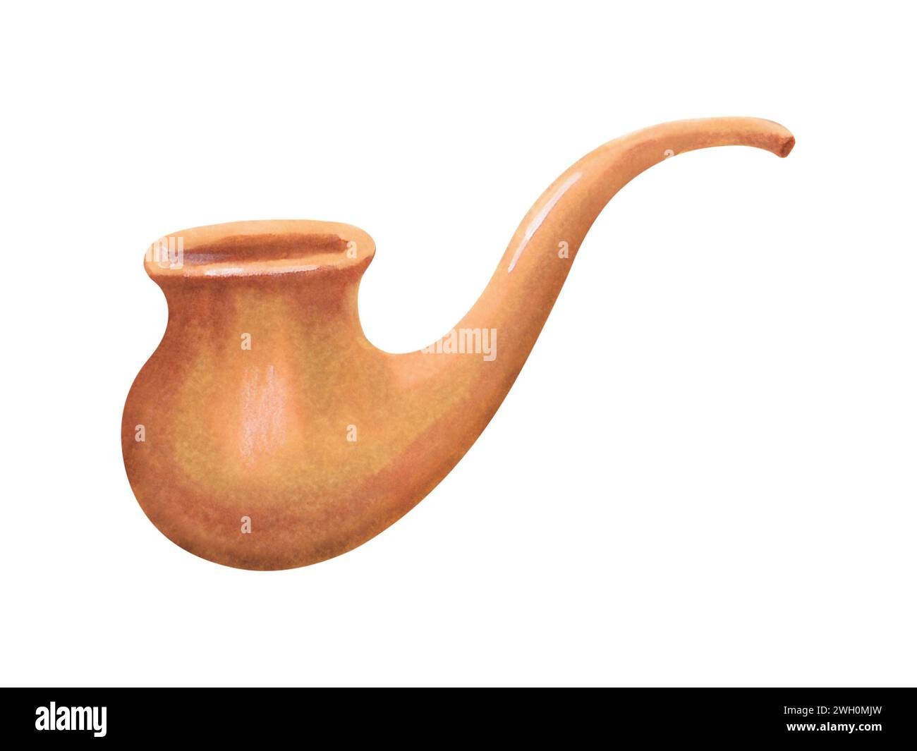 Antique wooden brown tobacco smoking pipe.Watercolor and marker ...