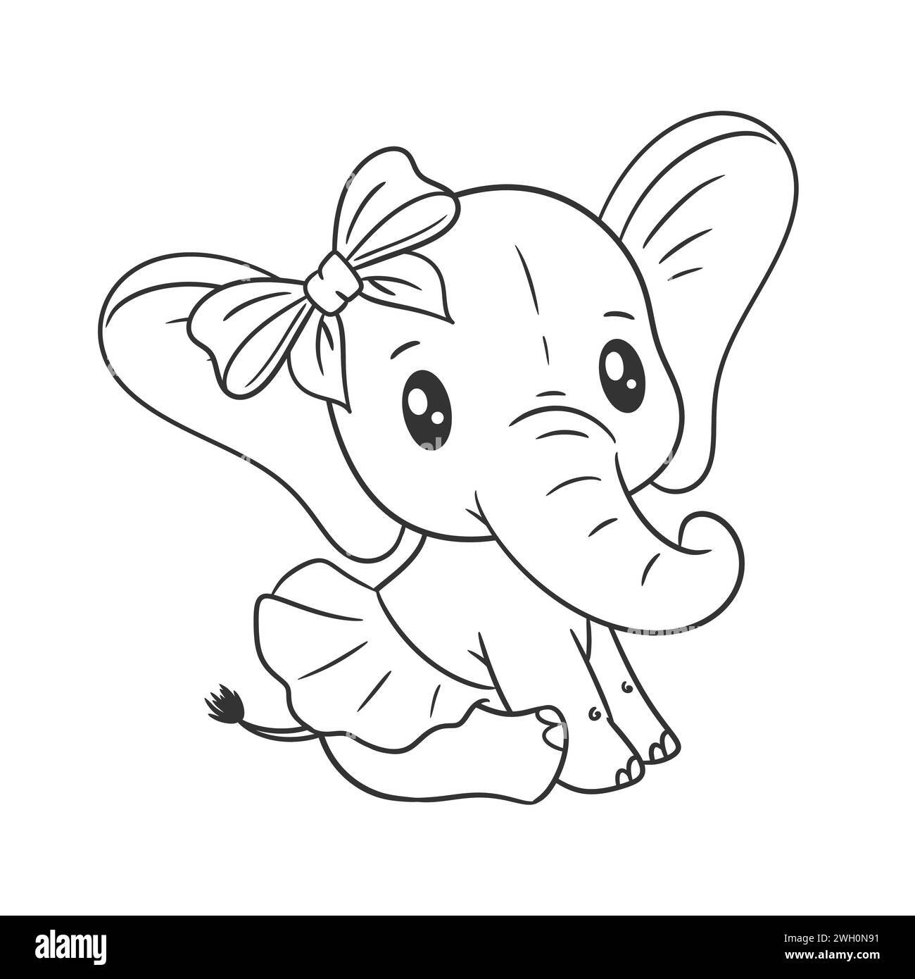 Cute baby elephant with ribbon for coloring Stock Vector Image & Art ...
