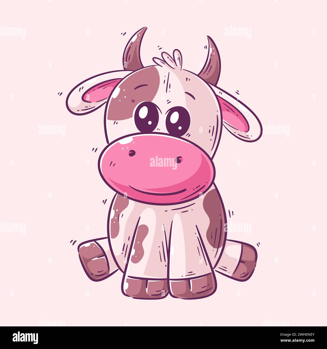 Cute cow sitting alone cartoon style vector Stock Vector Image & Art ...