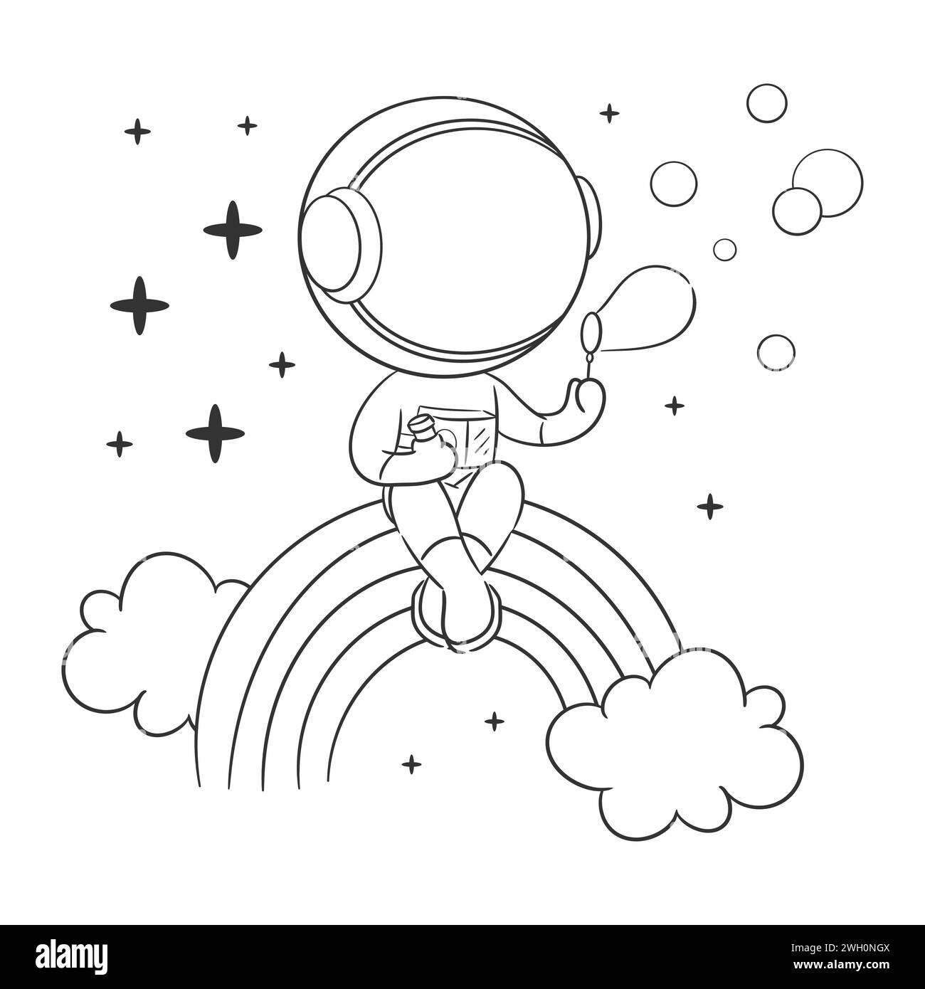 Astronaut on background spaceship Black and White Stock Photos & Images ...