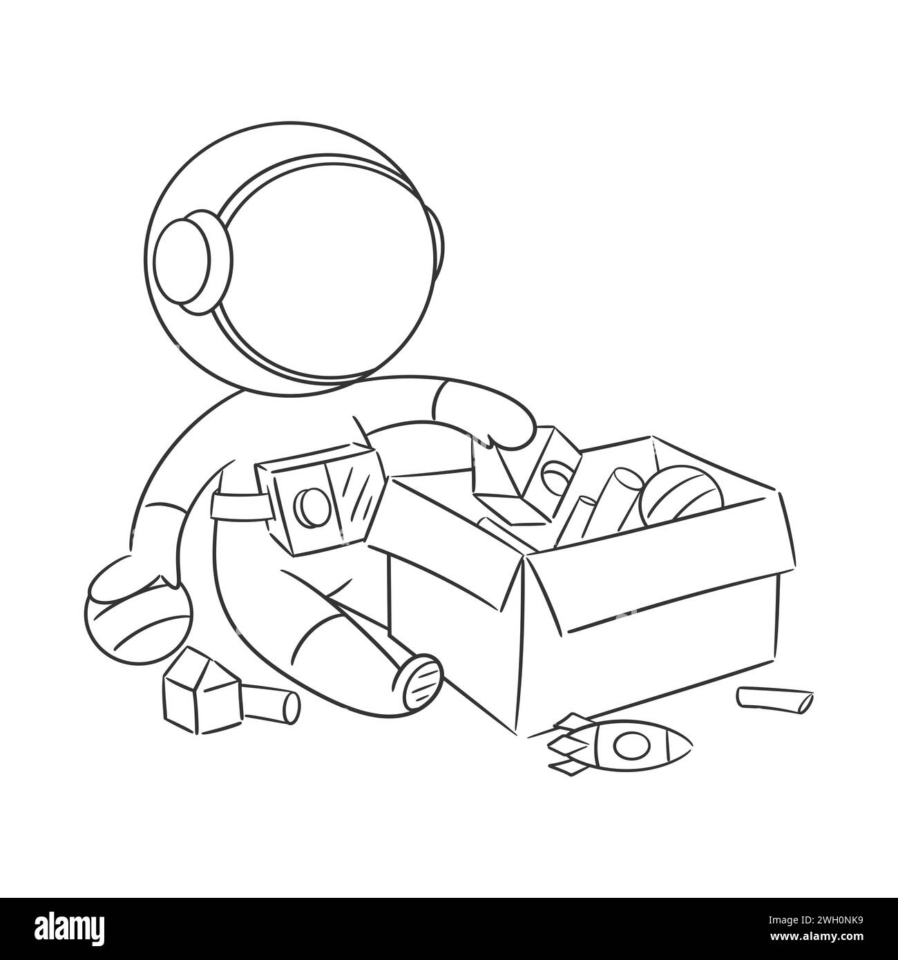 Cartoon astronauts spaceman with spaceship Black and White Stock Photos ...