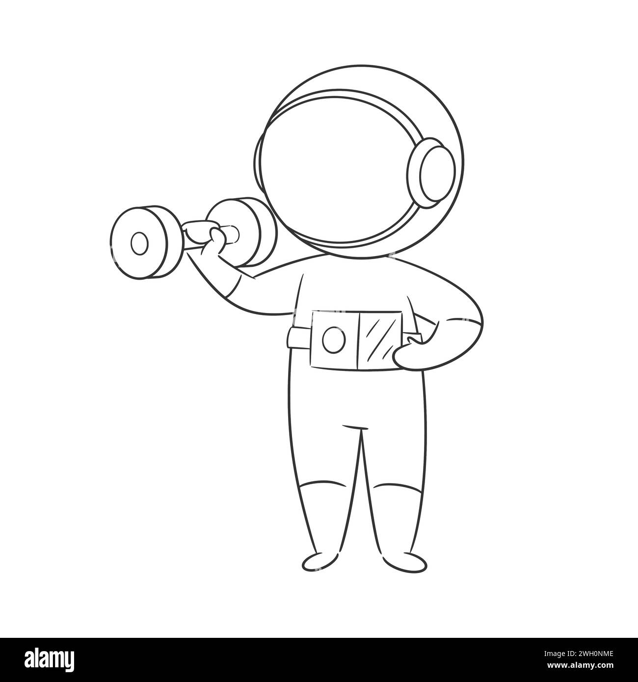 Astronaut doing hand exercises with a barbell for coloring Stock Vector ...