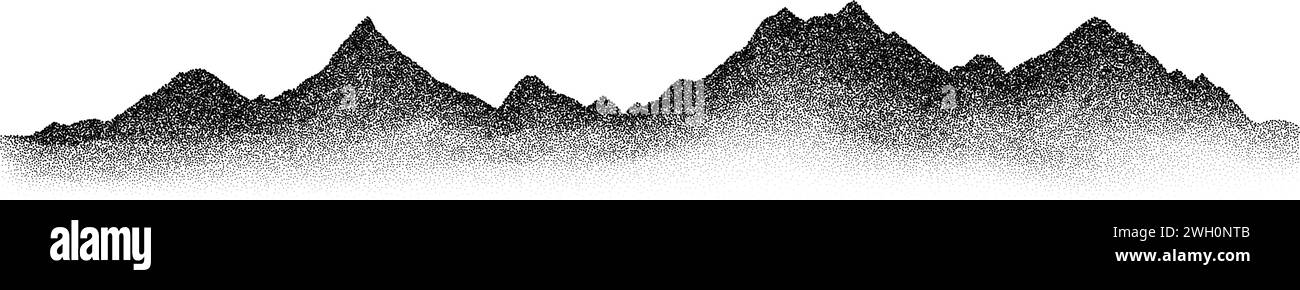 Grain stippled mountain range. Dotted landscape terrain silhouette ...