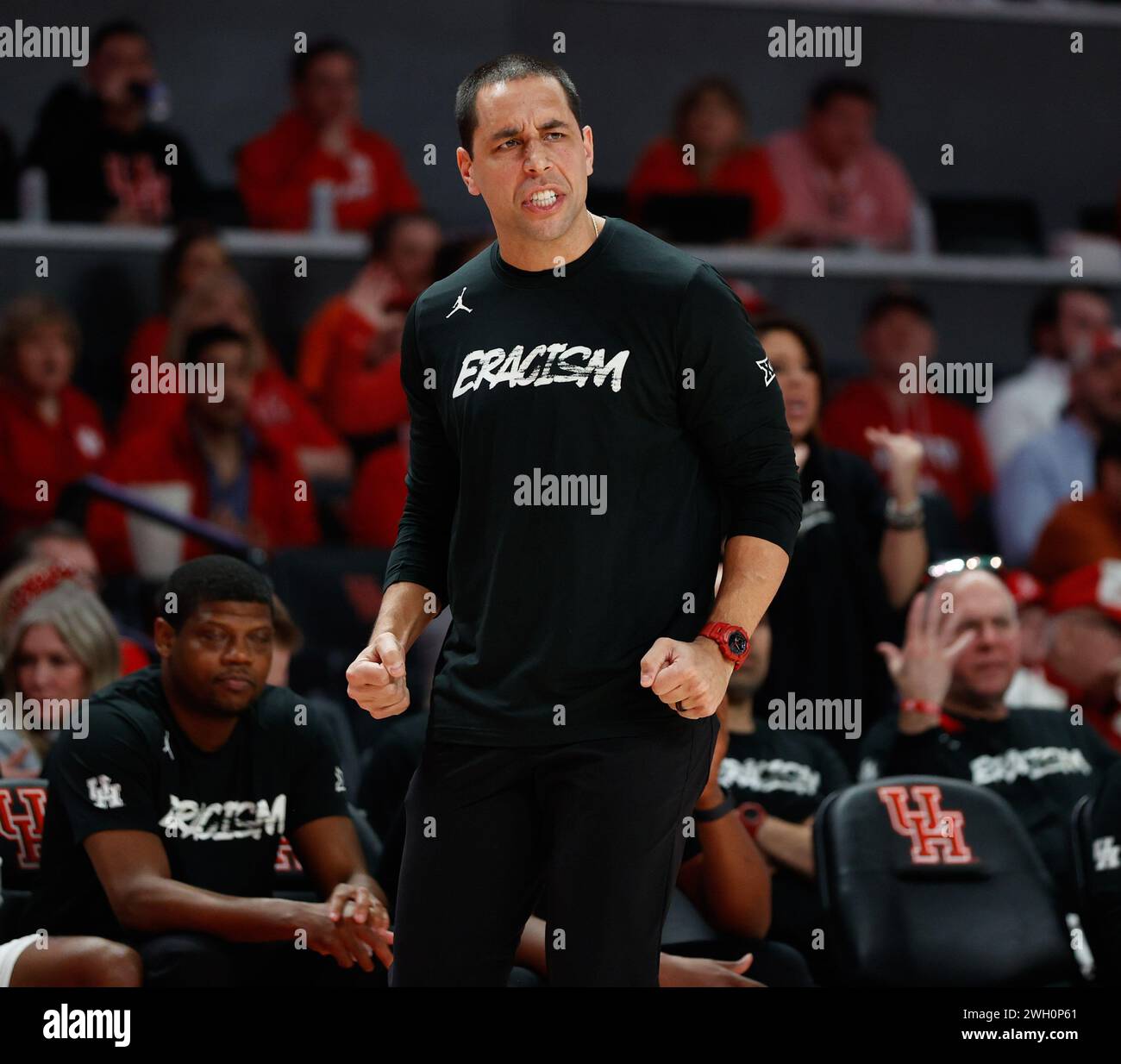 February 6, 2024: Houston Cougars assistant coach Kellen Sampson reacts ...