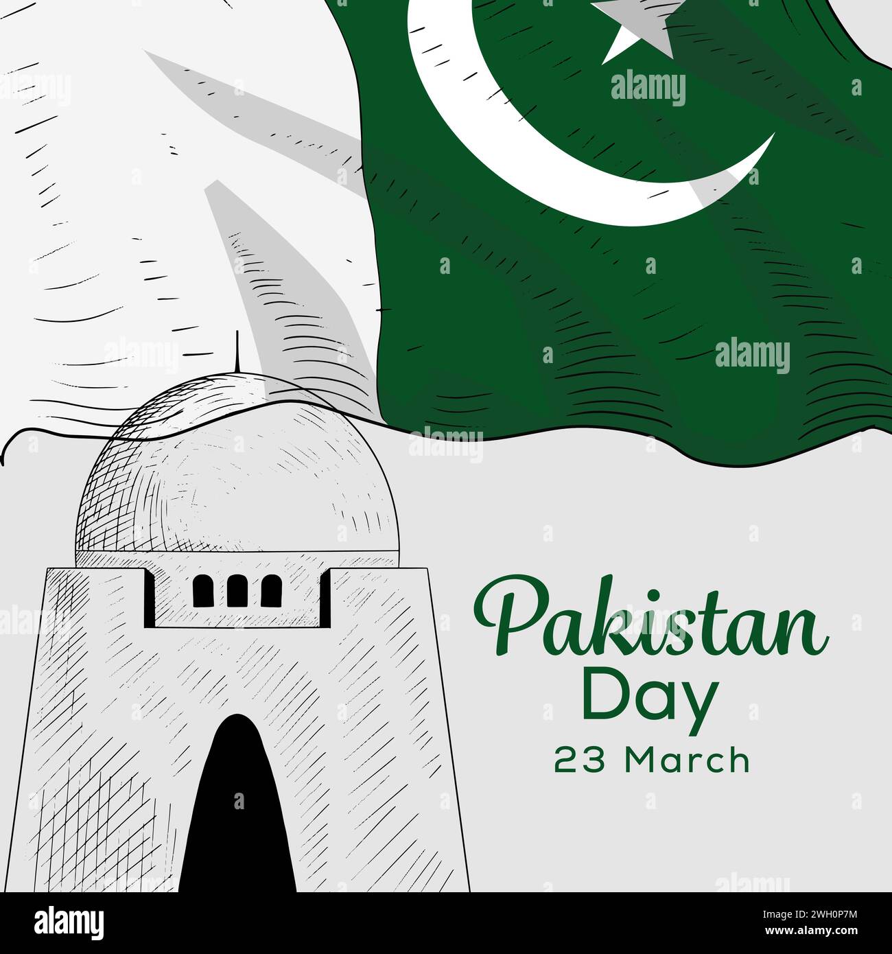 hand drawn Pakistan Day illustration with Pakistan flag Stock Vector ...