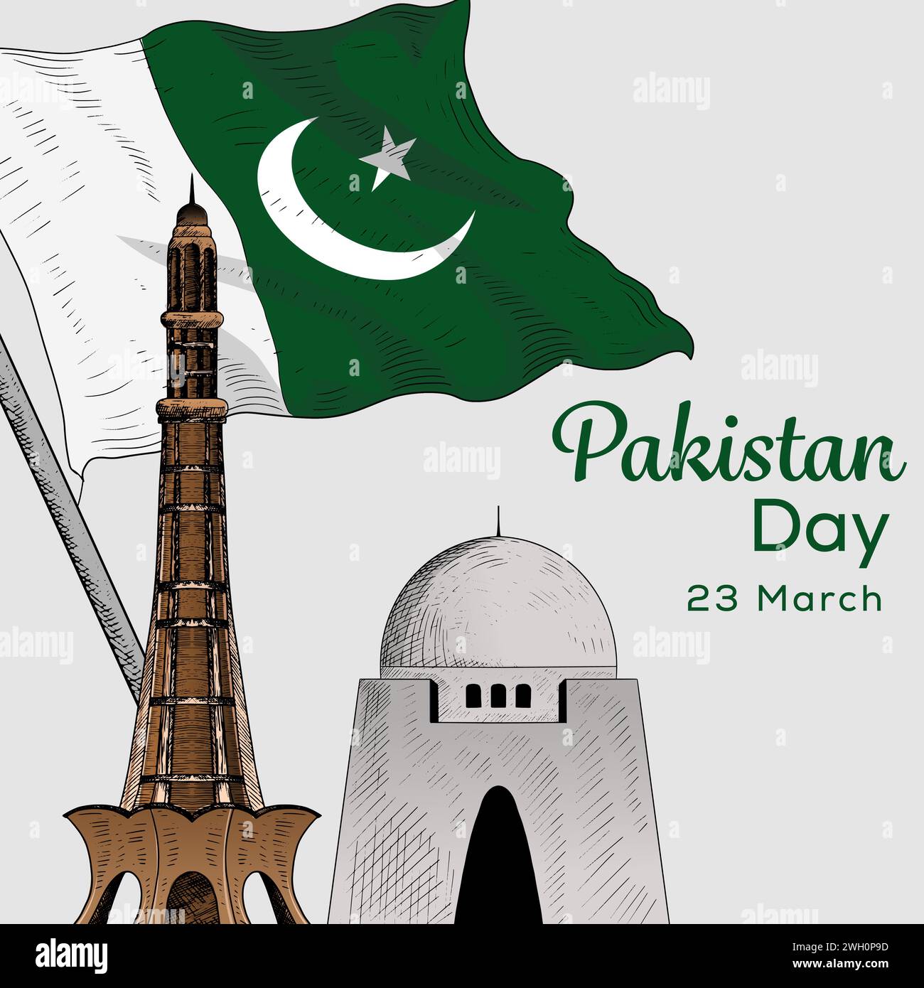 hand drawn Pakistan Day illustration design vector Stock Vector Image ...