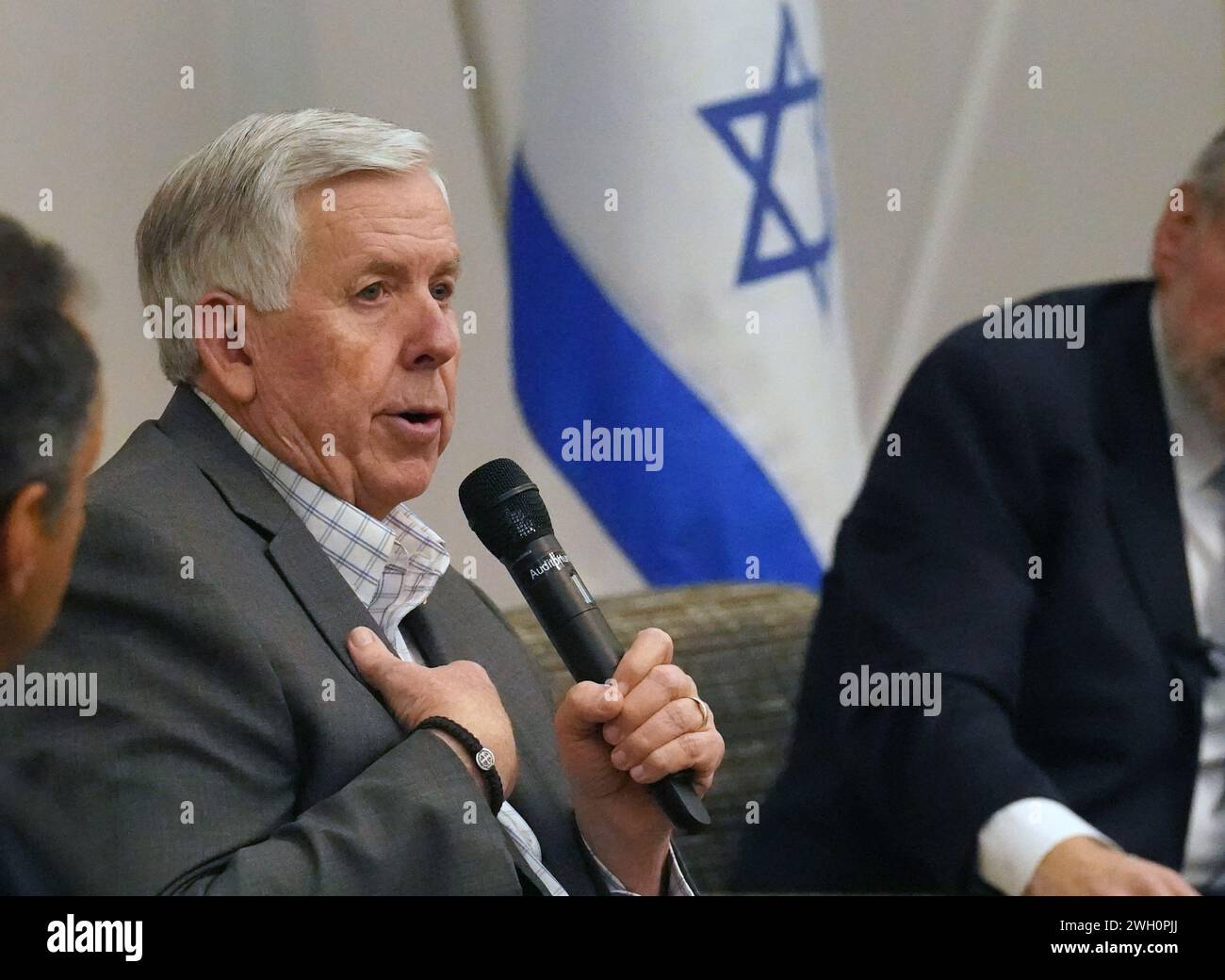 Missouri Governor Mike Parson makes his remarks during a panel ...