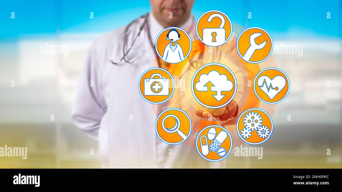 Unrecognizable independent physician is accessing managed services via ... Unrecognizable independent physician is accessing managed services via ...