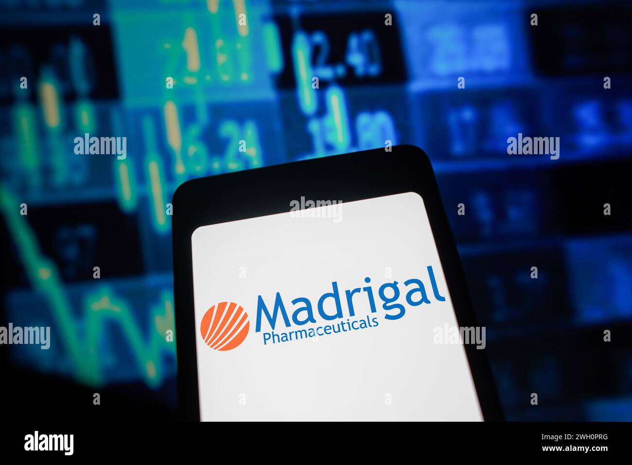 Brazil. 05th Feb, 2024. In this photo illustration, the Madrigal Pharmaceuticals logo is ...