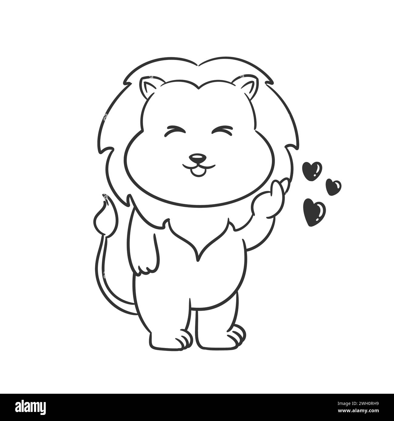 Cute Lion Standing Giving Love For Coloring Stock Vector Image And Art Alamy