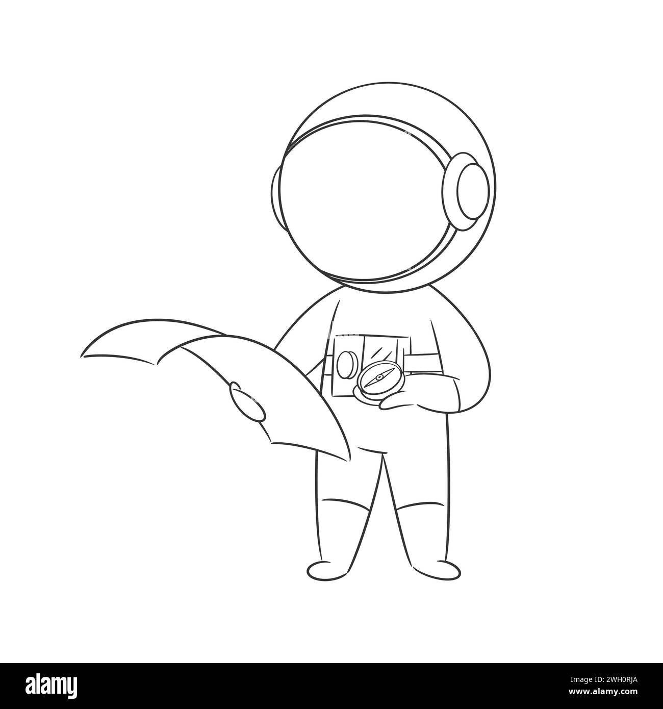 Astronaut reading a map and carrying a compass for coloring Stock ...