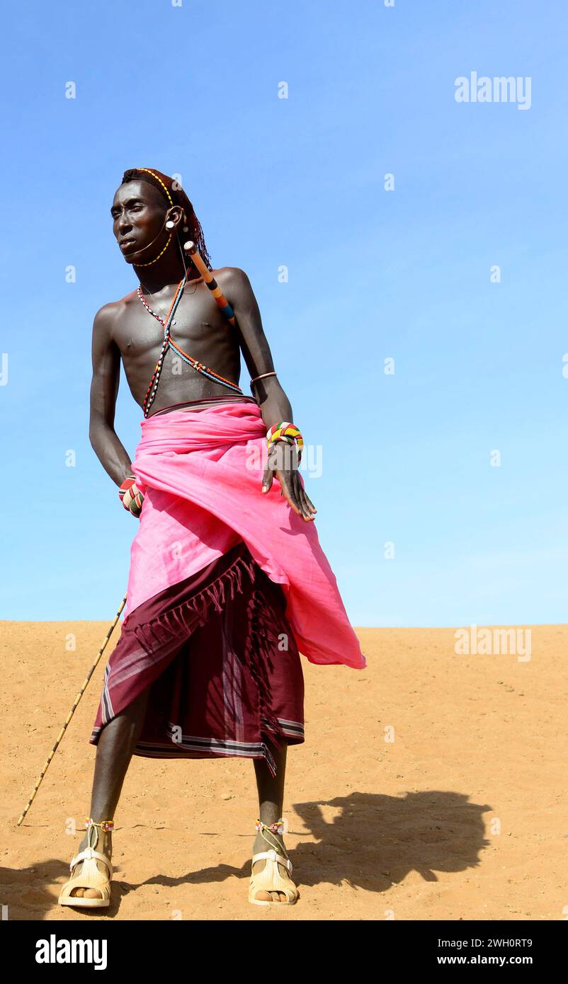 Portrait of a Samburu warrior (moran) taken in the South Horr area in ...