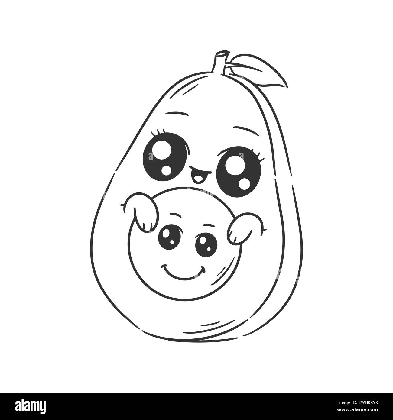 Cute Avocado With Cub Cartoon Vector For Coloring Stock Vector Image And Art Alamy