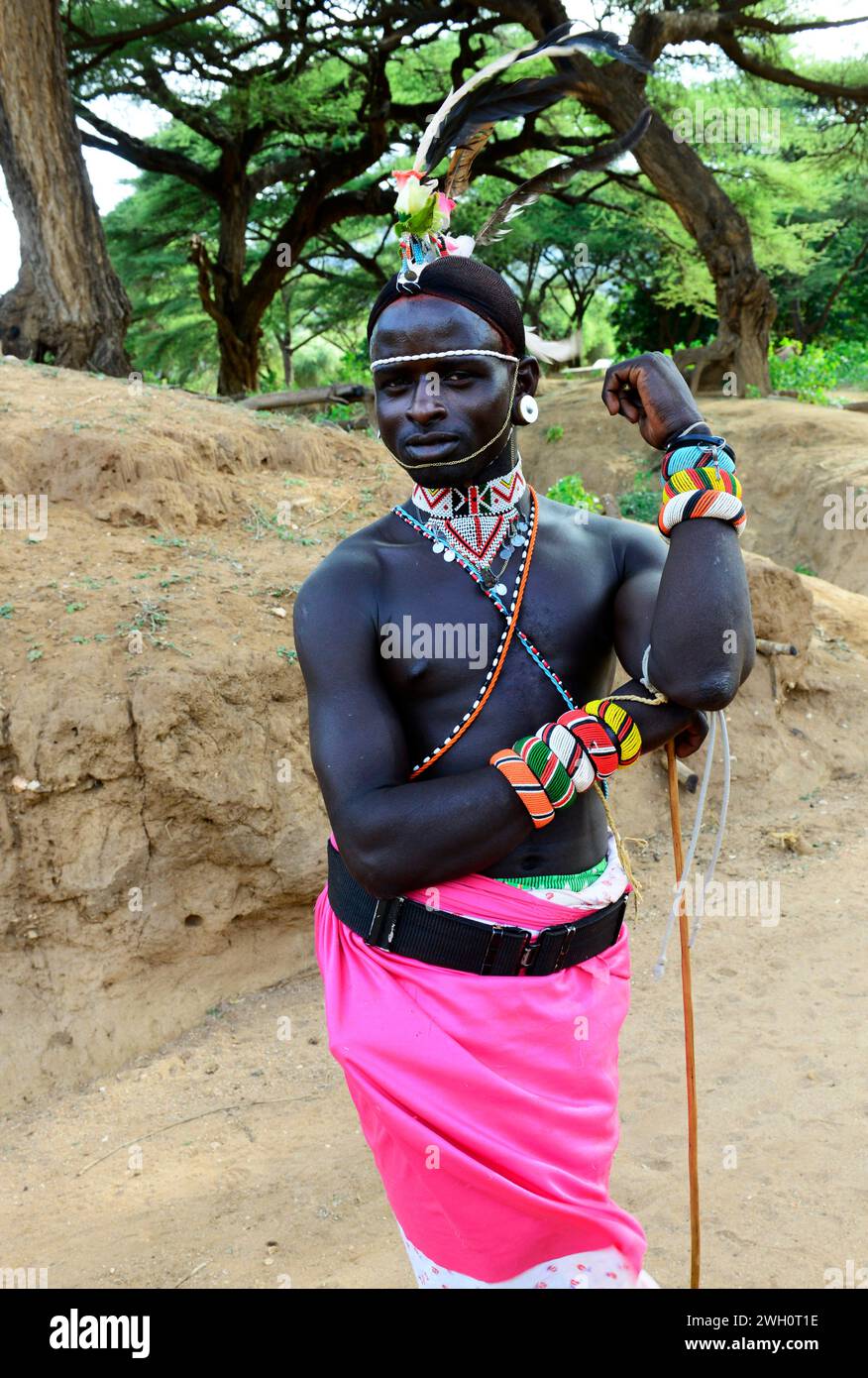 Portrait of a Samburu warrior (moran) taken in the South Horr area in ...