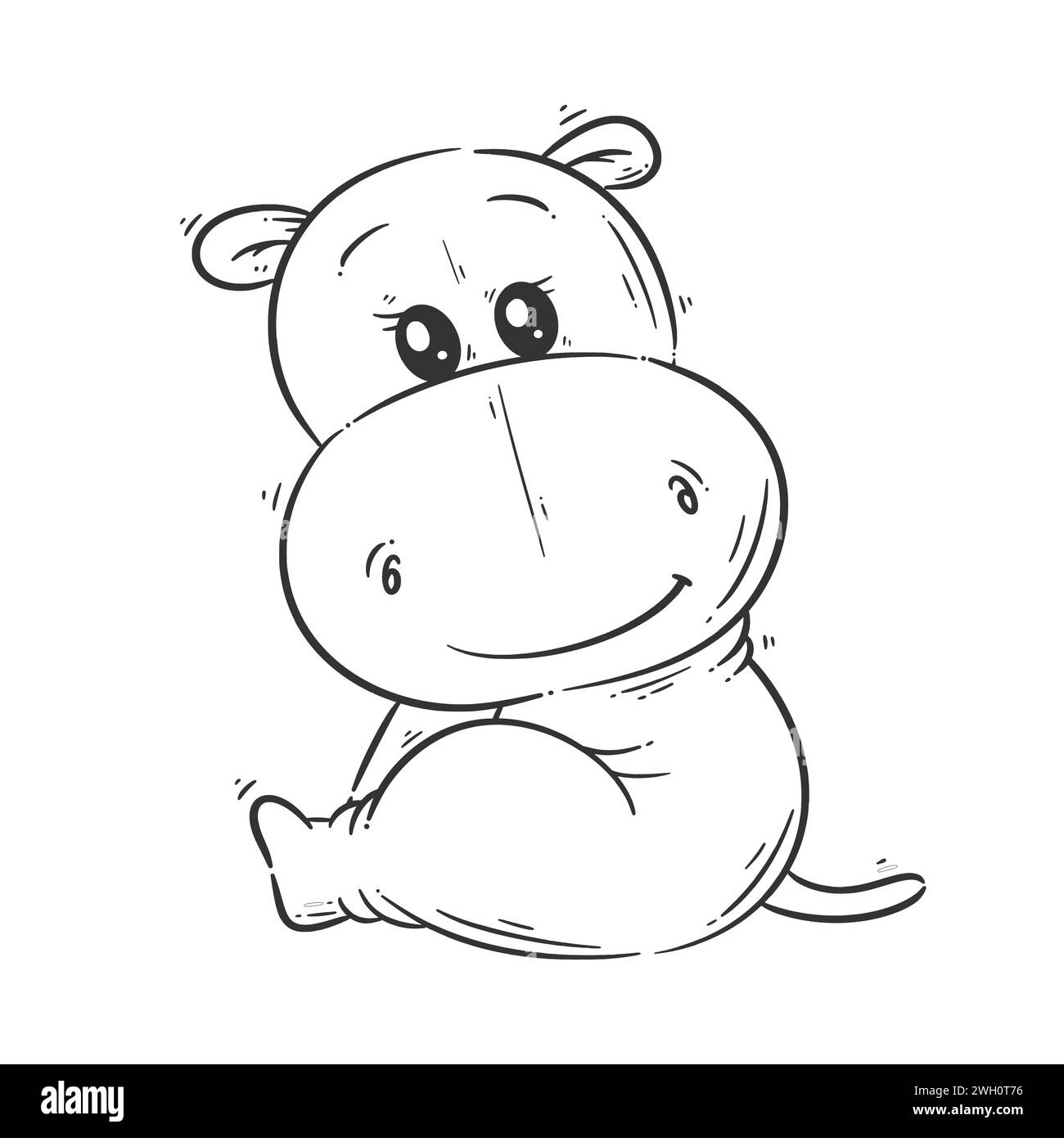 Cute Hippo Sitting Cartoon Style Vector For Coloring Stock Vector Image And Art Alamy