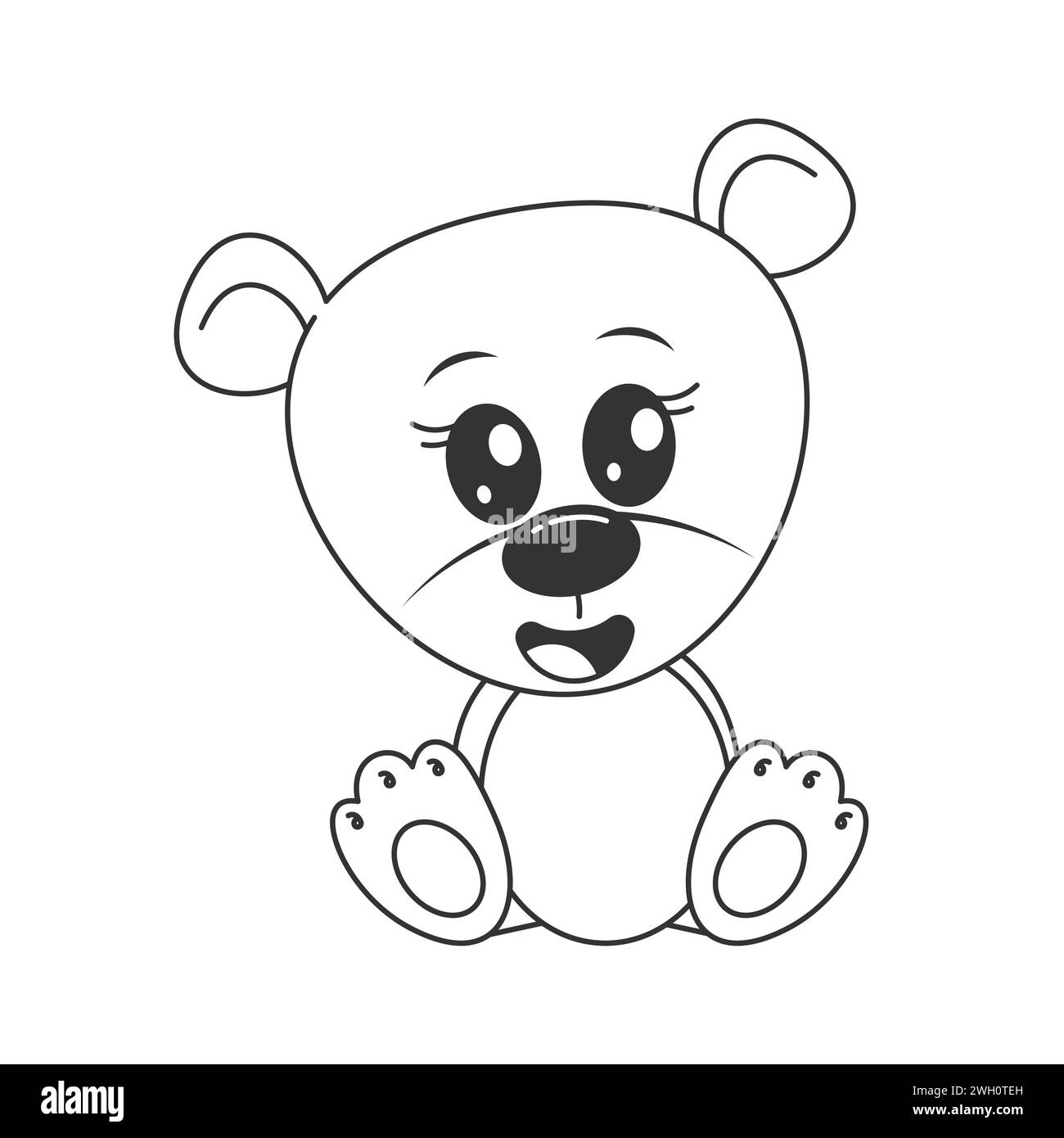 Cute Teddy Bear Sitting Cartoon Style For Coloring Stock Vector Image