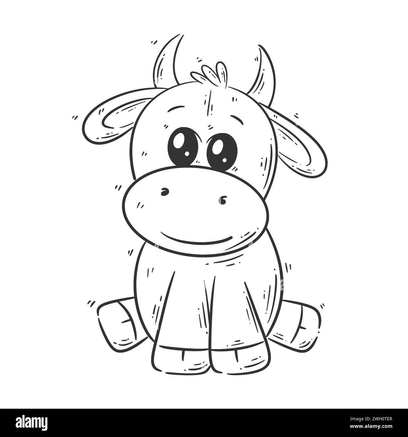 Cute cow sitting alone cartoon style vector for coloring Stock Vector ...