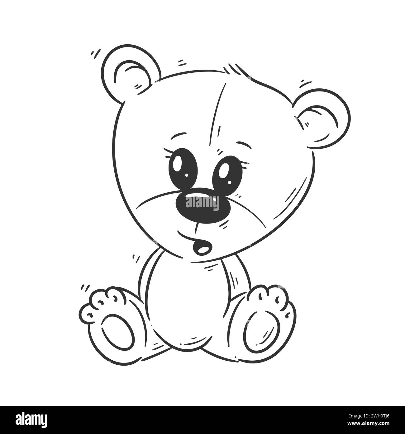 Cute Teddy Bear Sitting Cartoon Style Vector For Coloring Stock Vector