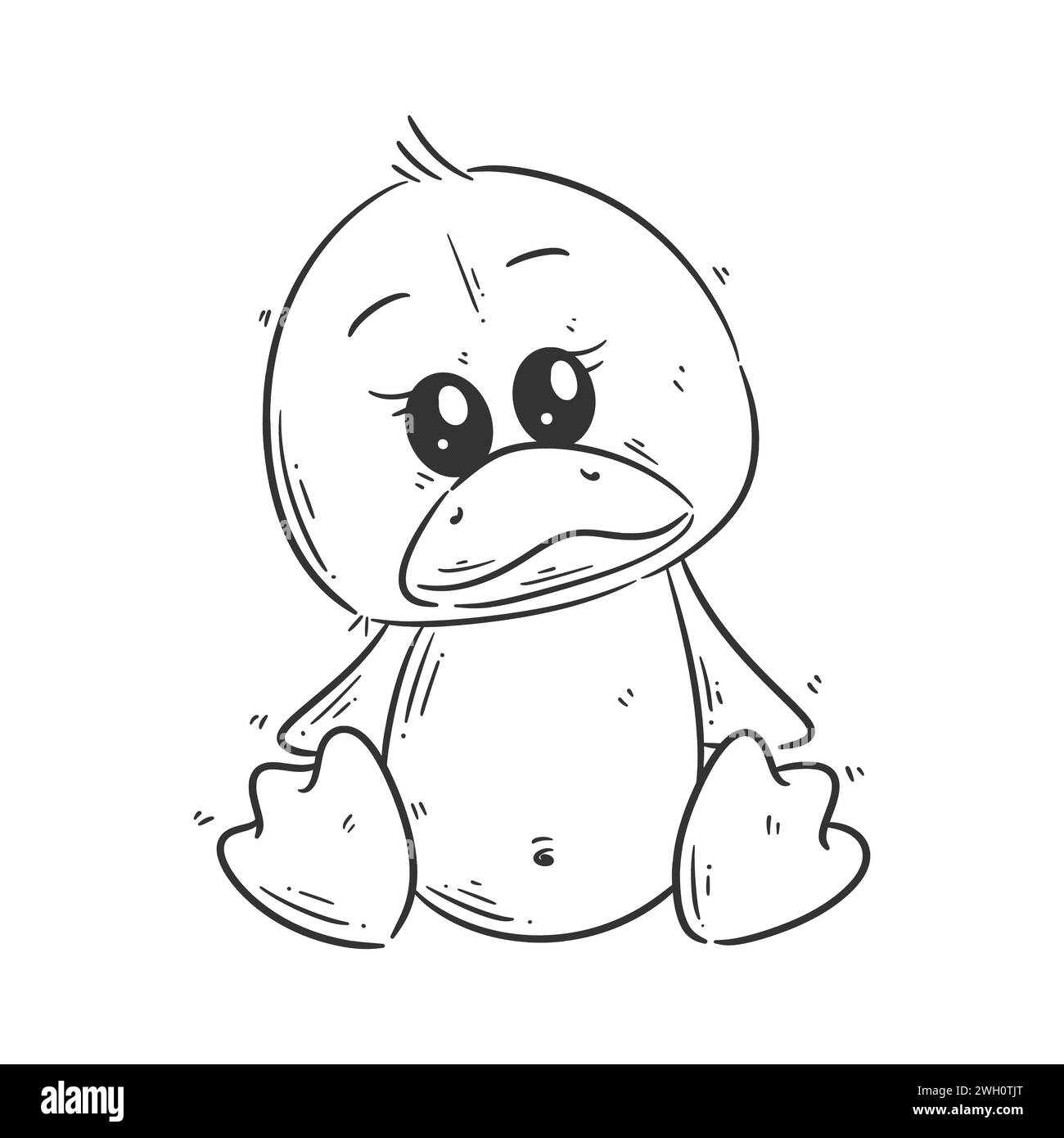 Cute duck doll sitting alone cartoon style vector for coloring Stock ...