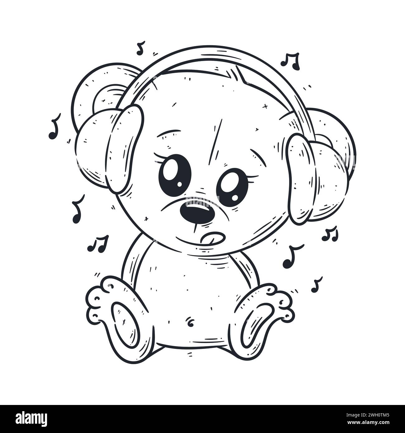 Cute bear wearing a headset and listening to music for coloring Stock ...