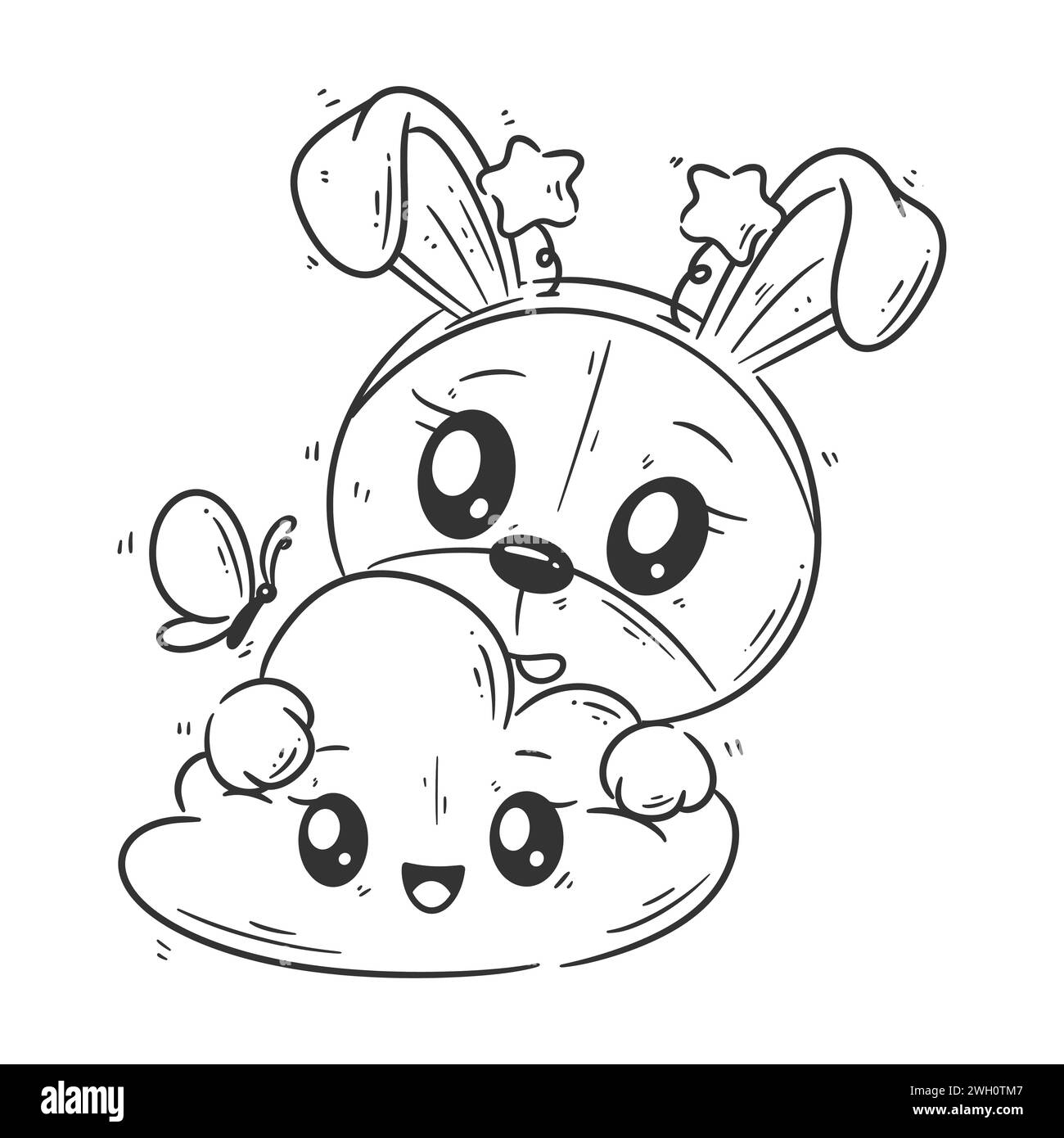 Cute bunny hiding behind the clouds for coloring Stock Vector Image ...